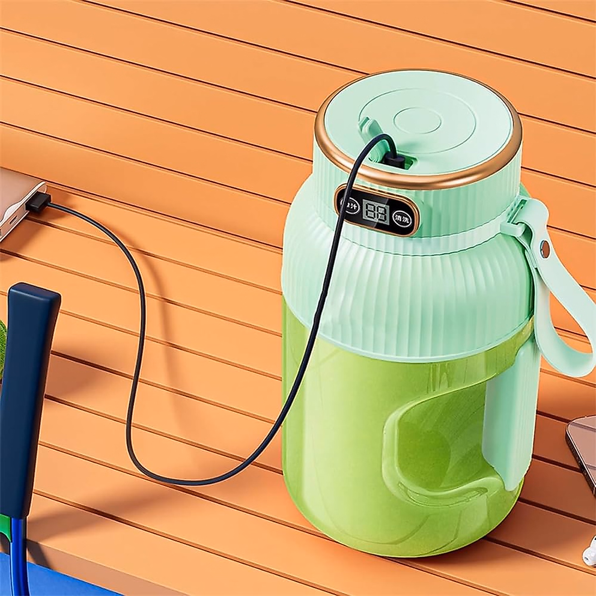 Yulyoie Multifunctional Portable Juicer Cup with Digital Display, 2024 New Mini Smoothie Blender, Portable Juicer Cup, Double Blended, USB Rechargeable, for Gym/Travel/Kitchen (Blue,Double)