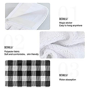 Vnurnrn Black and White Buffalo Check Plaid Hanging Tie Towels Absorbent Hand Towel with Hook & Loop for Kitchen Bathroom 2 Pieces