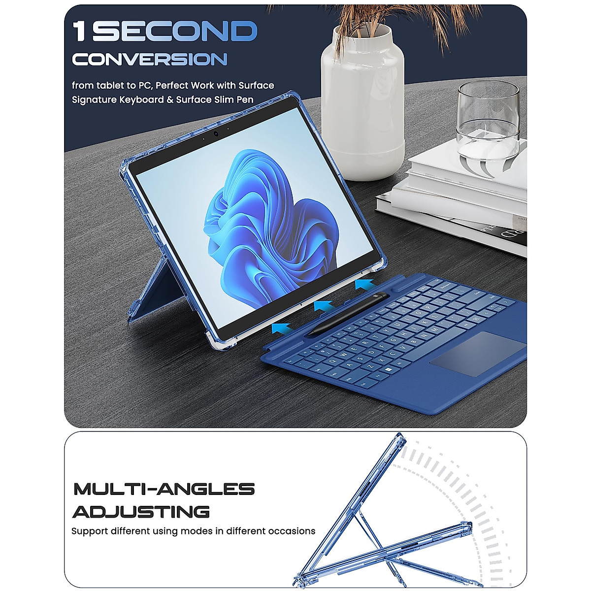 INFILAND Microsoft Surface Pro 11 AI/10/9 5G Case 13 Inch 2022, Full Crystal Clear [Anti-Yellowing] All-in-one Protection Shell Cover, Work with Type Cover Keyboard & Surface Slim Pen 2, Bayer Clear
