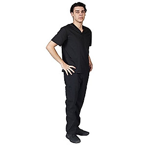 M&M SCRUBS Men Scrub Set Medical Scrub Top and Pants L Black