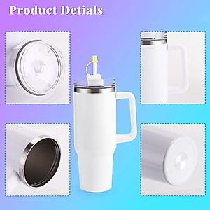 Sublimation Tumblers Blanks Bulk, 4 Pack 40 oz Personalized Insulated Tumbler with Lid & Straw Cover & Handle, Stainless Steel Water Bottle Mug Iced Coffee Cup, Gift for Women Men Party Travel, White