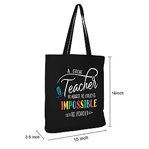 Teacher Appreciation Gifts for Women Men Best Teacher Gifts Teacher Birthday Gifts Teacher Tote Bag Canvas Teachers End of Year Thank you Christmas Present Teacher Wine Tumbler with Straw Black