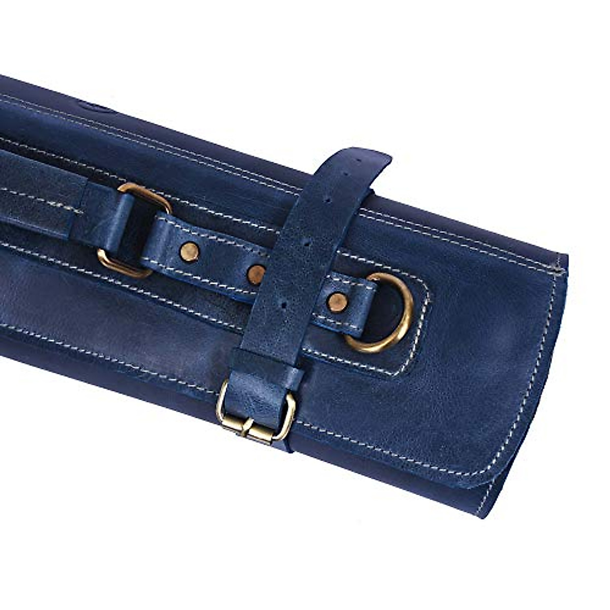 Leather Knife Roll Storage Bag, Elastic and Expandable 10 Pockets, Adjustable/Detachable Shoulder Strap, Travel-Friendly Chef Knife Case By Aaron Leather Goods