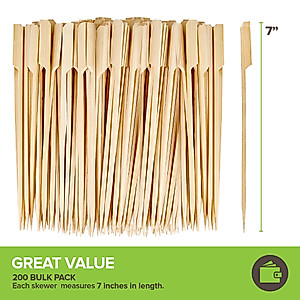 7" Inch Bamboo Skewers for Appetizers (200 Pack), Wooden Appetizer Skewers for Fruit Kabobs, Fancy Skewer Sticks for Parties, Cocktail & Martini Olive Skewers, Heavy Duty Bamboo Skewers for Kabobs