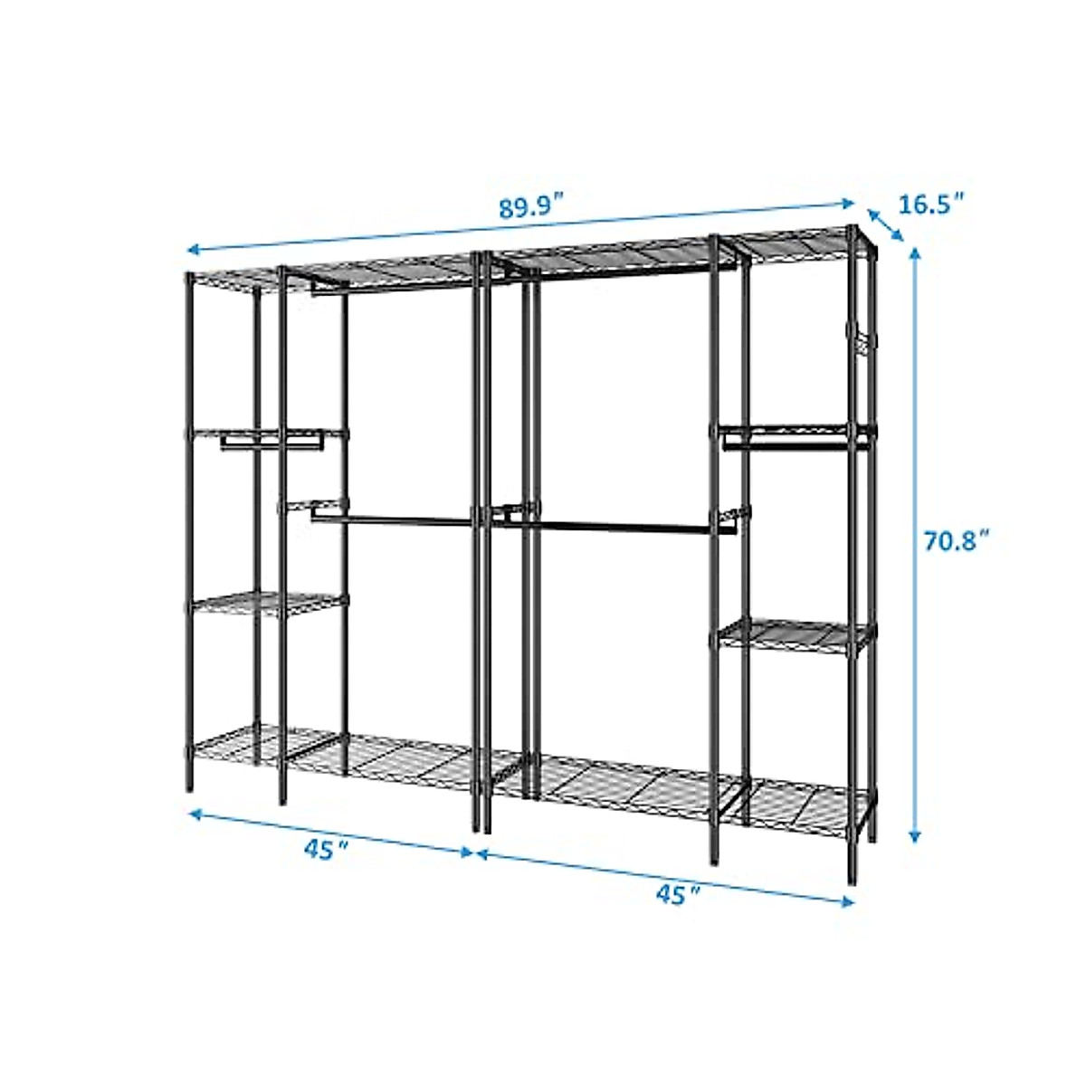 Karl home Adjustable Wire Garment Rack Set of 2, Heave Duty Clothes Rack Freestanding Closet Organizer, Clothing Wardrobe with 4 Tiers Storage Shelves 6 Hanging Rods Black Metal Frame 70.8" H