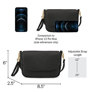 EVVE Small Crossbody Bag for Women Trendy Flap Saddle Purses with Tassel and Adjustable Shoulder Strap - Black