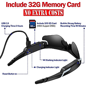 MingSung MS20 Camera Video Sunglasses, Built in HD1080P Camera, Film Hands Free for Sports, Hiking, Biking, Fishing, Scouting, Driving, Hunting(Include 32G MicroSD Card)