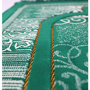 Modefa Turkish Islamic Prayer Rug | Soft Velvet Janamaz Praying Carpet | Muslim Praying Mat for Men & Women Ramadan or Eid | with Car Hanger | Classic Elegant Swirl (Green)