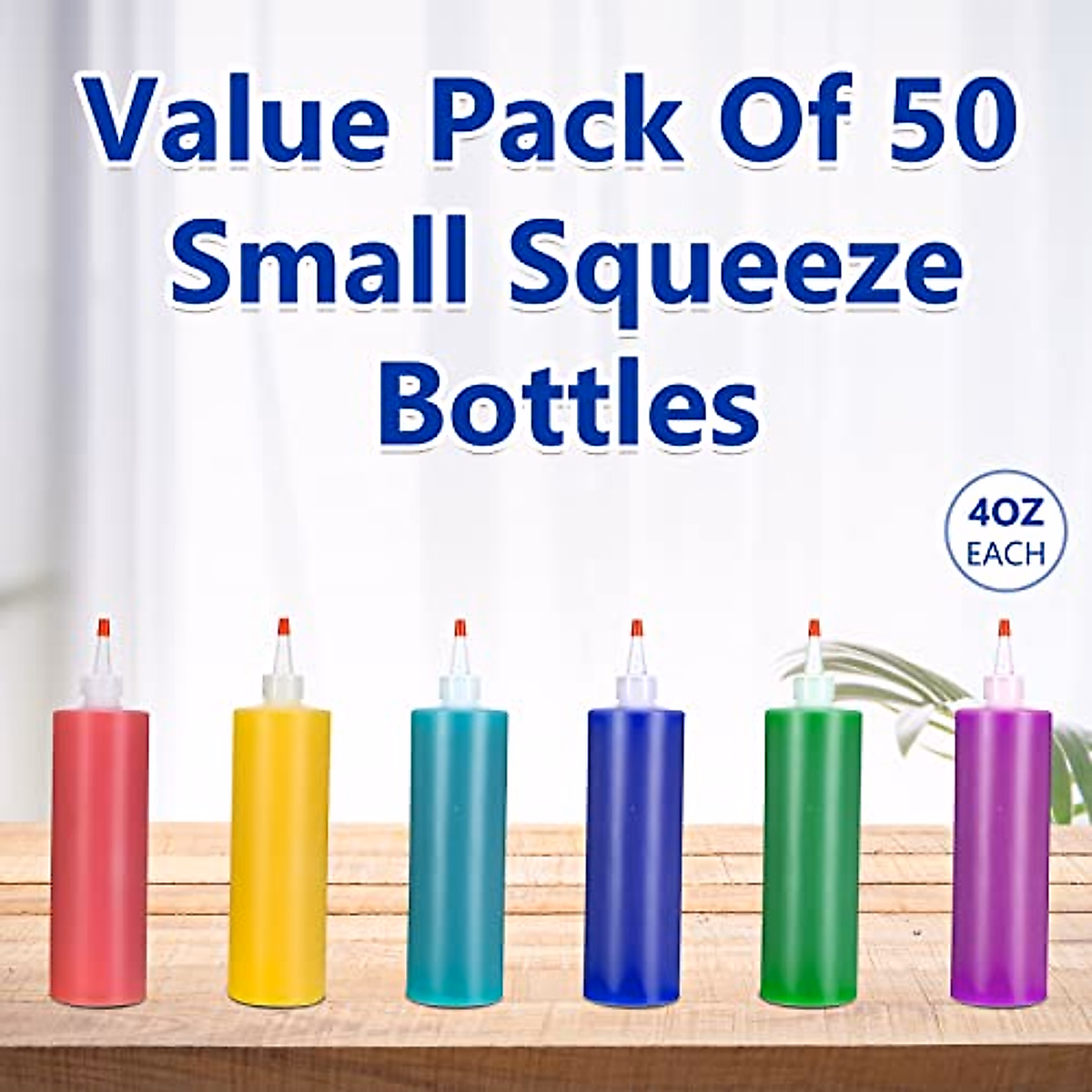 Foaincore 50 Pcs 4 oz Plastic Small Squeeze Bottles BPA Free Empty Squirt Bottle Safe Small Sauce Bottles Ketchup Condiment Bottles Plastic Bottles for Icing, Cookie Decorating, Oil, Arts and Crafts