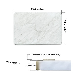 Yew & Tulip Carrara White 16” x 10” Marble Board with Non-Slip Rubber Feet - Dough Pastry and Cutting Board