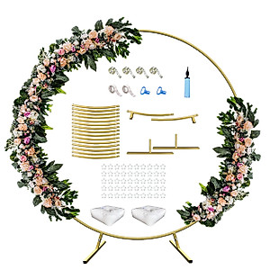 AnBaiMei 7 Ft Round Wedding Arch Stand with Metal Base for Flower Balloon Decoration, Circle Backdrop Stand Frame for Ceremony, Birthday Party, Baby Shower, Gold