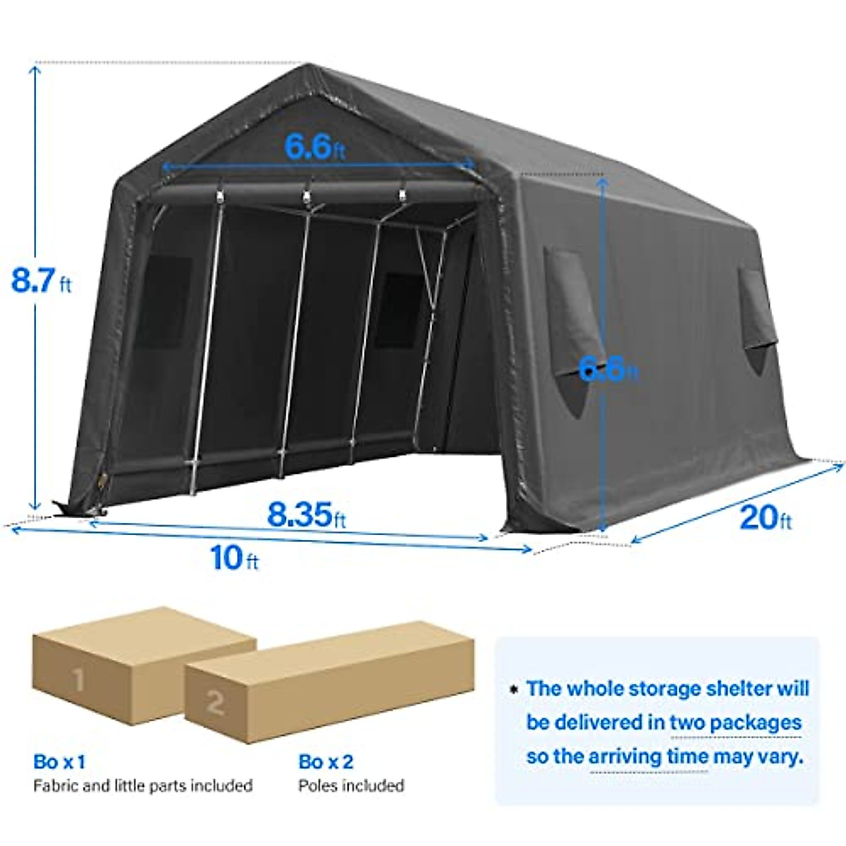 ADVANCE OUTDOOR 10X20 ft Carport Heavy Duty Outdoor Patio Anti-Snow Portable Canopy Storage Shelter Shed with 2 Rolled up Zipper Doors & Vents for Snowmobile Garden Tools, Gray