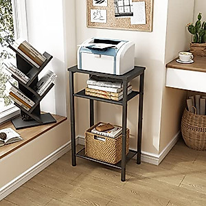 Hoctieon 3 Tier End Table, Telephone Table, Tall Side Table with Storage, Small Nightstand for Small Spaces, Metal Frame, For Living Room, Bedroom, Sofa Couch, Hall, Easy Assembly, Black