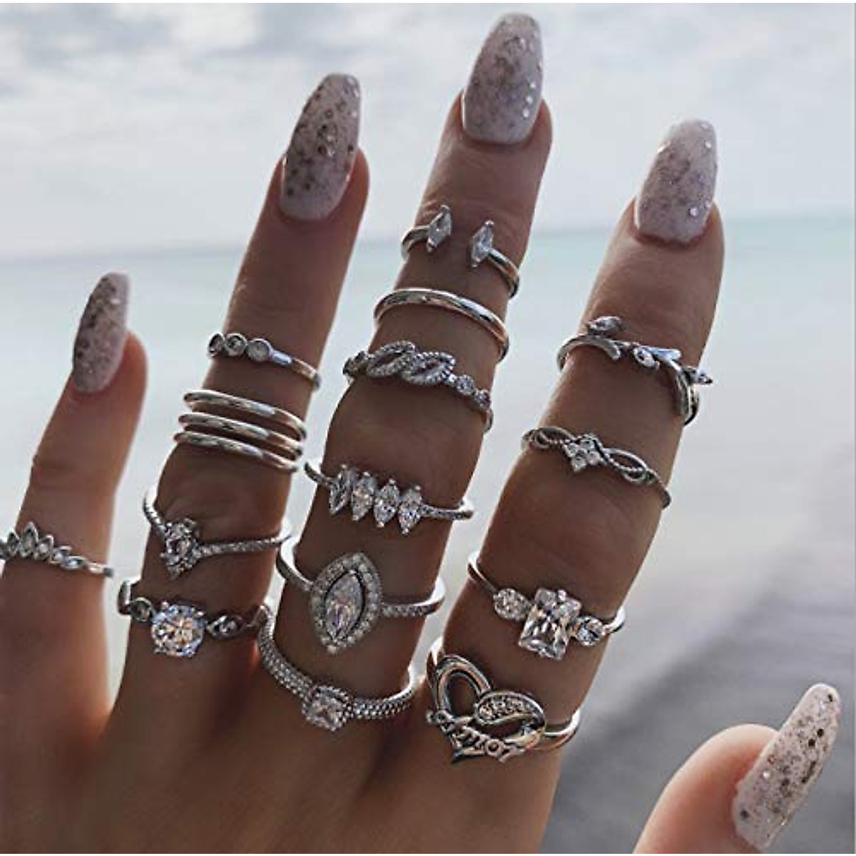 HUJUON 27-34PCS Knuckle Rings Set for Women Stackable Finger Ring Sets Vintage Joint Midi Rings Gold/Silver Star Moon Stacking Rings (34PCS)