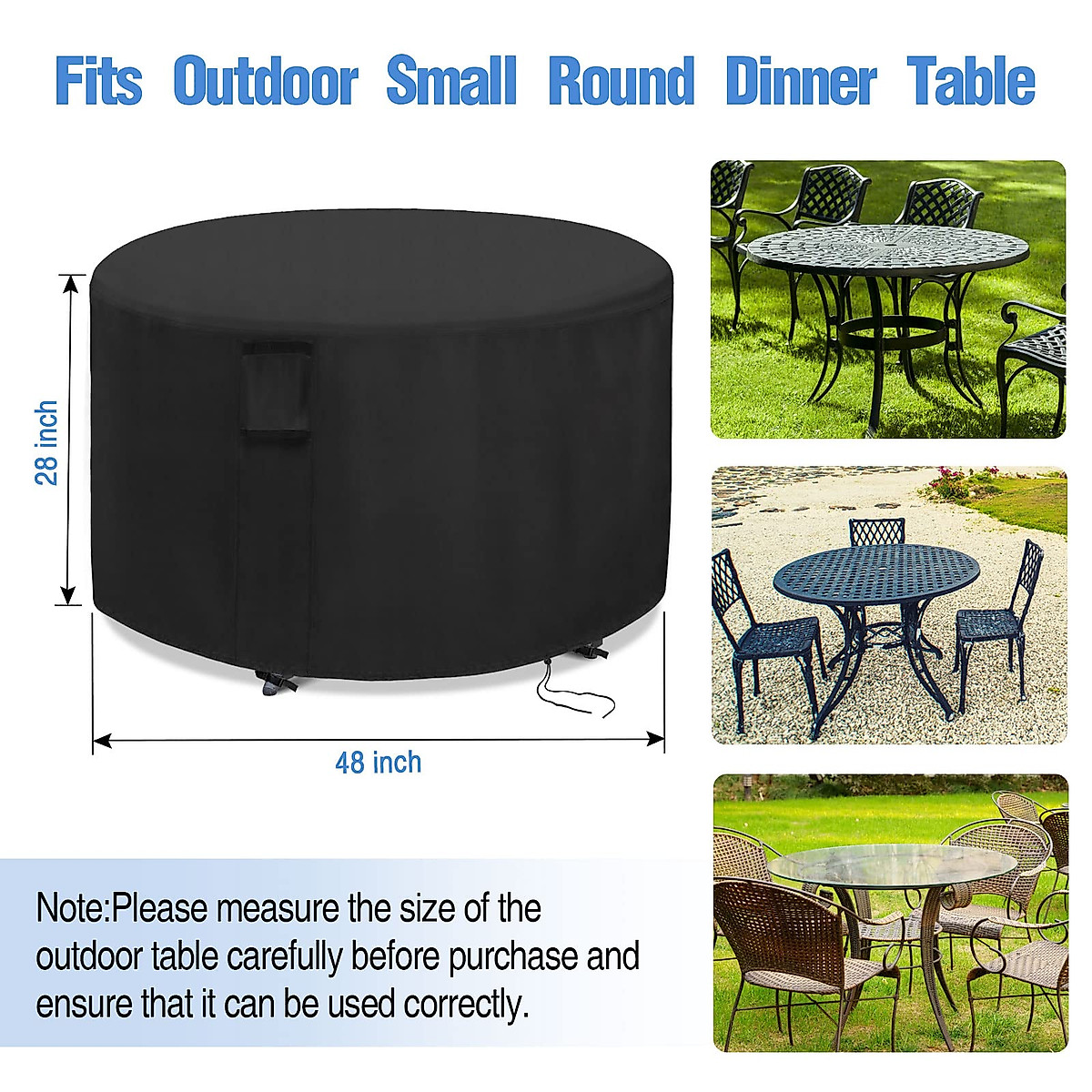 Jungda Patio Furniture Covers Round,48 Inch Outdoor Round Table Cover Waterproof,Round Patio Furniture Cover for All Weather Resistant - 48 x 28 Inch