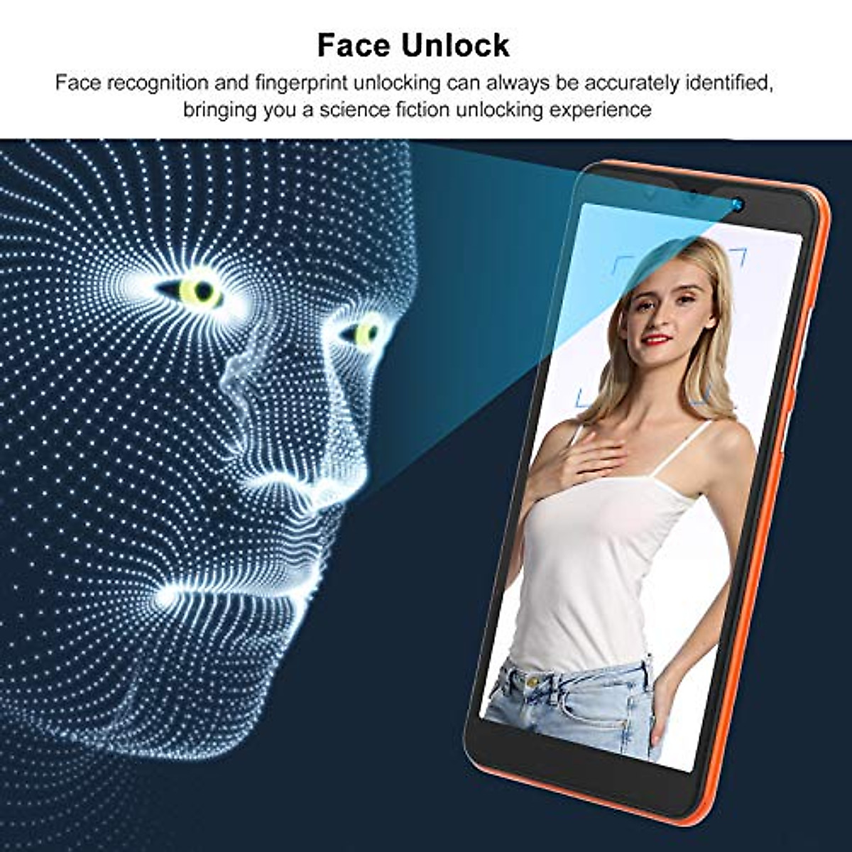 3G Unlocked Smartphone , Note30 Plus 5.72in HD Full Screen Cell Phone , Support APP Face Recognition for Android 8.1 Fingerprint Unlock Smartphone , 512M 4G , Dual SIM Dual Camera Orange
