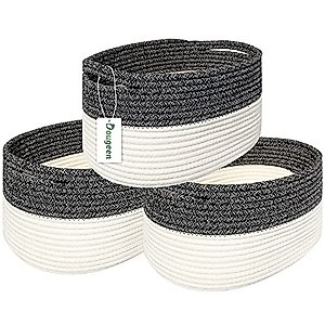 Dougeen Woven Baskets for Storage,Small Rope Storage Baskets for Cube Shelves,Decor Rope Basket for Closet Organization Bench Storage,Durable Toy Storage Basket Bin for Nursery,Oval Set 3 Black&White