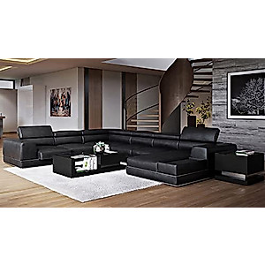 Zuri Furniture Wynn Black Leather Sectional Sofa with Adjustable Headrests - Right Chaise