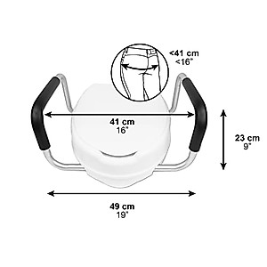 PEPE - Toilet Seat Riser with Handles, Toilet Seat Risers for Seniors, Toilet Riser with Handles, Raised Toilet Seat with Lid, Handicap Toilet Seat with Handles Over Toilet, White 4"