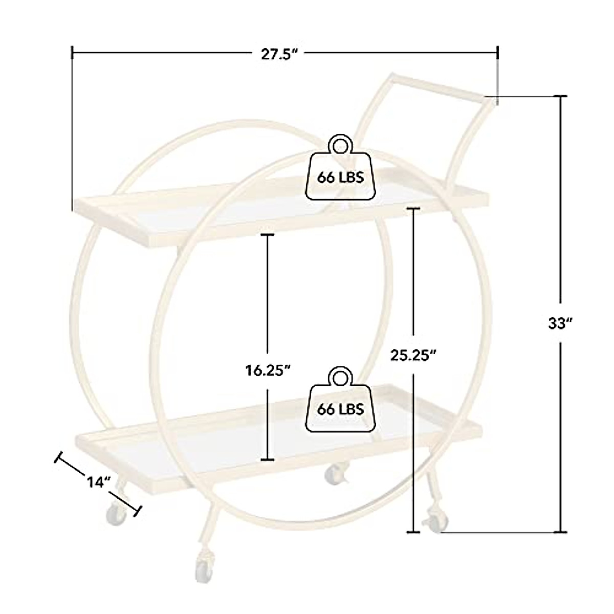FirsTime & Co. Gold Odessa Bar Cart, 2 Tier Mobile Mini Bar, Kitchen Serving Cart and Coffee Station with Storage for Liquor, Metal and Mirror, Modern, 28 inches