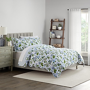 Waverly Grand Arbor Printed 3 Piece Cotton Bedspread Set, Luxurious All Season Bedding Set, Includes Bedspread and 2 Pillow Shams, Machine Washable King Bed Set, Blue