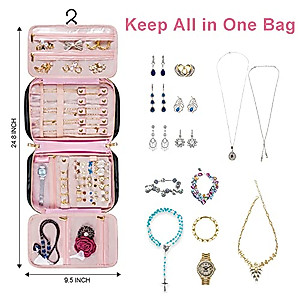 MATEIN Jewelry Travel Organizer, Tangle Free Necklace Storage Bag for Women Hanging Travel Case with Handle for Jewelry Accessories Faux Leather Clutch Bag for Earrings, Rings, Bracelets, Black