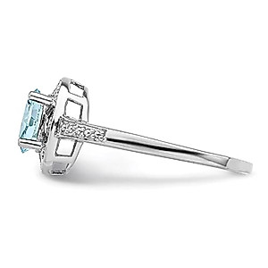 925 Sterling Silver Polished Diamond and Aquamarine Ring Size 7 Measures 2mm Wide Jewelry Gifts for Women