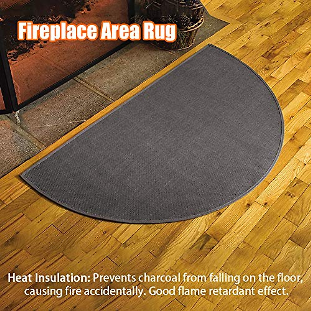iayokocc Fireplace Mat Fire Retardant Area Rug, Half Round Hearth Fireplace Nonslip Area Mat Protective Floor for Outdoor(Grey,Size:24x42inch)