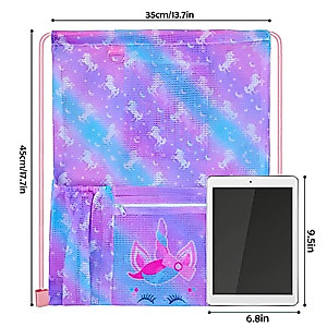 Mesh Drawstring Backpack Bag with Zipper Pocket Beach Bag for Swimming Gear Backpack Gym Storage Bag for Kids Large