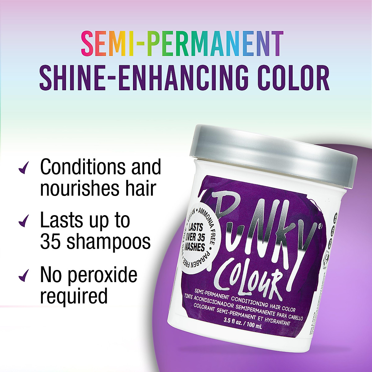 Punky Purple Semi Permanent Conditioning Hair Color, lasts up to 35 washes, 3.5 Fluid Ounce