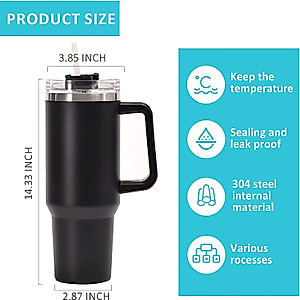 owwipine 40oz Reusable Insulated Stainless Steel Tumbler Cup With Handle, Cola and Coffee Tumbler Travel Mug