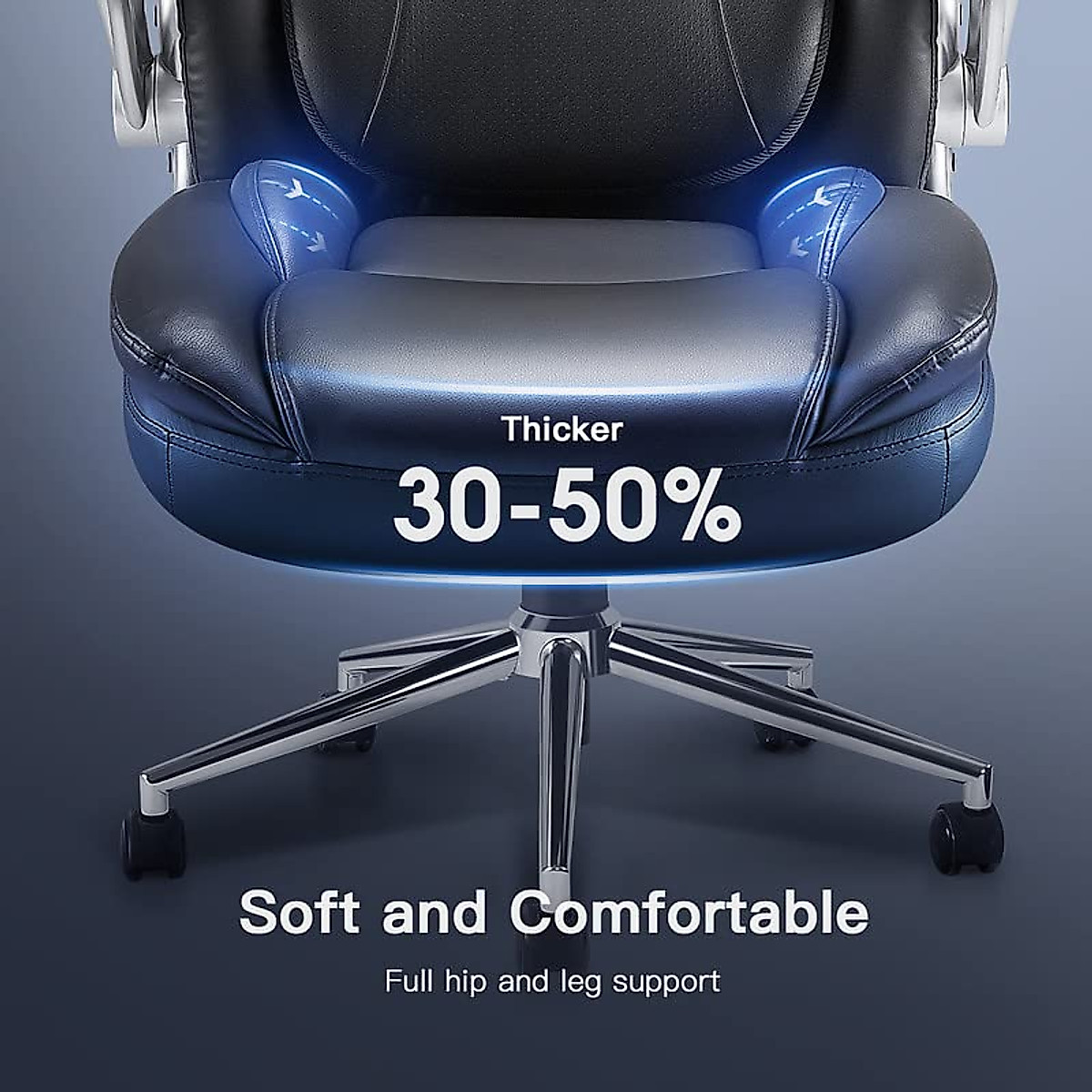 HUANUO Leather Office Chair, Executive Computer Desk Chair, Executive Office Chair with Adjustable Flip-up Arms, Leather Desk Chair with Lumbar Support