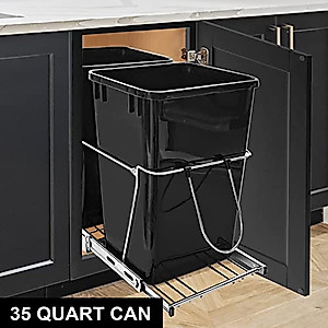 Atposh Double Pull Out Trash Can Under Cabinet, Double 35 Quart Sliding Pull-Out Waste Containers for Kitchen Garbage Trash Can Recycling Bins (Trash Can Not Included), Black