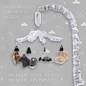 The Peanutshell Woodland Animal Crib Mobile for Baby Boys or Girls | Digital Music Box with 12 lullabies
