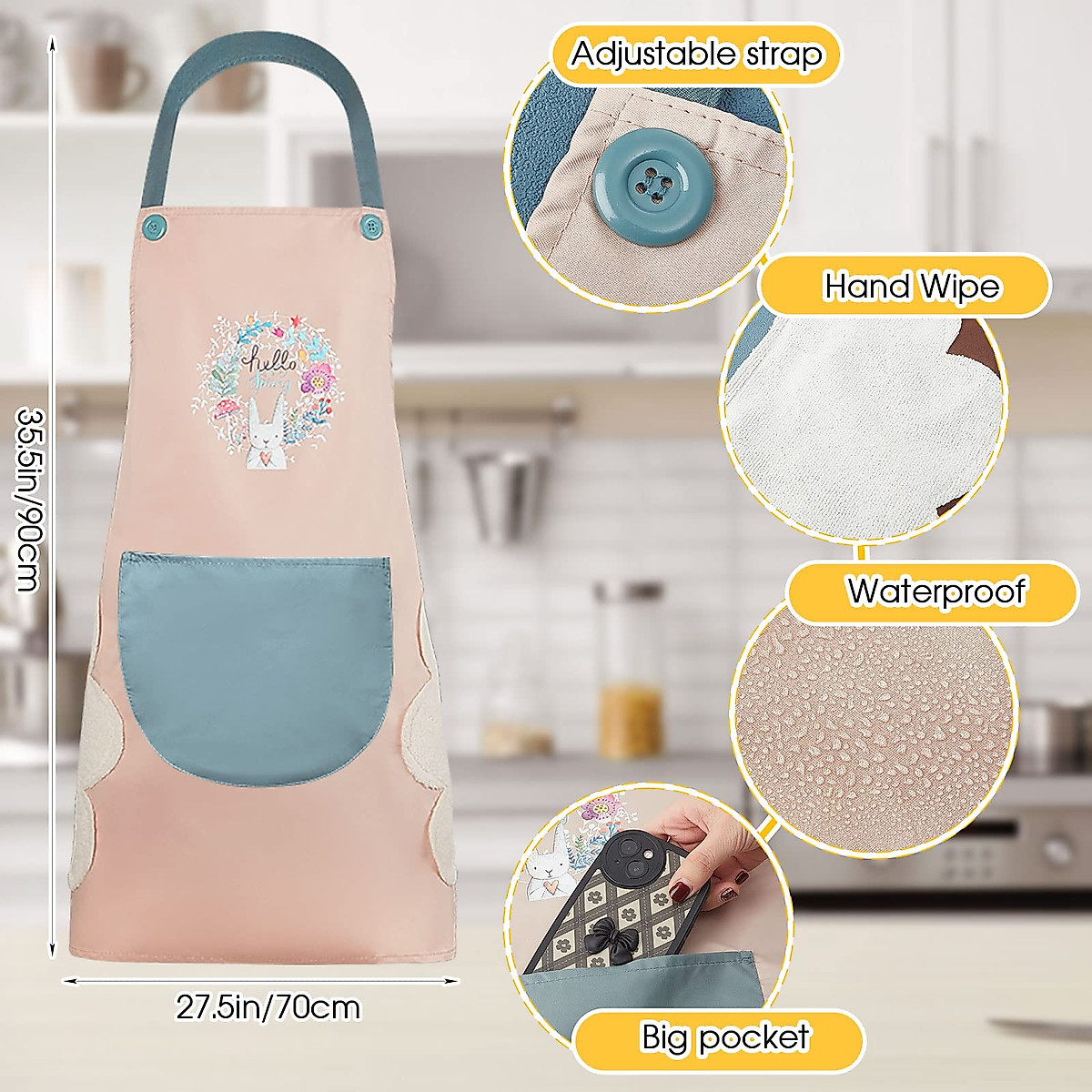 6 Pcs Kitchen Apron for Women with Pockets Cute Aprons with Hand Wipe Waterproof Cooking Aprons Adjustable Soft Apron with Big Pocket for Dishwashing, Cooking Baking