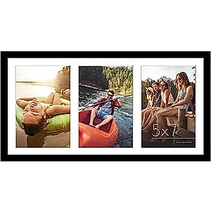 Americanflat 8x16 Collage Picture Frame in Black - Displays Three 5x7 Frame Openings - Engineered Wood Panoramic Picture Frame with Shatter Resistant Glass, Hanging Hardware, and Easel