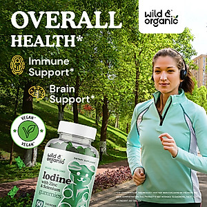 Wild & Organic Iodine Gummies 250mcg - Immune Support Complex w/Potassium Iodide - Selenium Zinc Iodine Supplement for Immunity & Overall Support - 60 Vegan, Pectin-Based Gummies