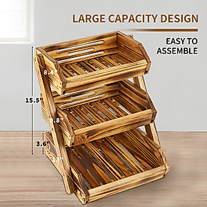 Wooden 3 Tier Fruit Basket for Kitchen, Fruit Stand for Kitchen Countertop, Vegetable Produce Bread Storage Holder, Kitchen Organization Perfect for Produce, Home Storage, and Display(Self-assembly)