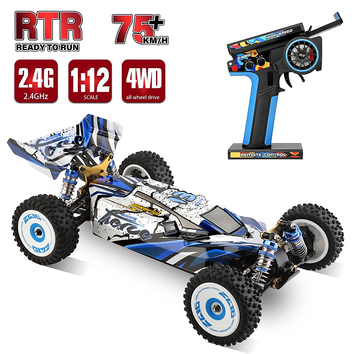 GoolRC WLtoys 124017 RC Car, 1:12 Scale 2.4GHz Remote Control Car, 4WD 75km/h High Speed Racing Car, Off-Road Buggy Drift Car RTR with Brushless Motor and Metal Chassis for Kids Adults