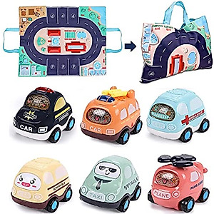 EARCASE Baby Toy Cars for 1 2 3 Year Old Boy with Play Mat Storage Bag, Push and Go Car Toddler Toy Friction Powered Cars, Best Gift Toy for 1 2 3 4 5 Year Old Boys Girls