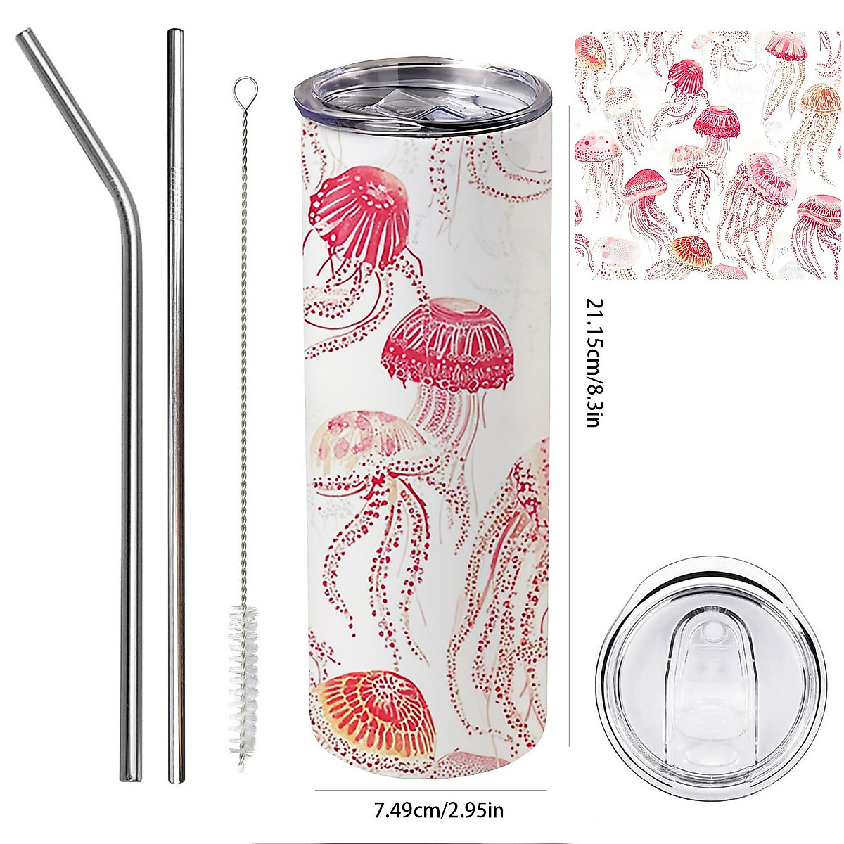 Medpol Minimalism jellyfish print cups tumbler with lid and straw 20 oz insulated tumbler，Colorful jellyfish cute sippy cups stainless insulated travel coffee mugs for women