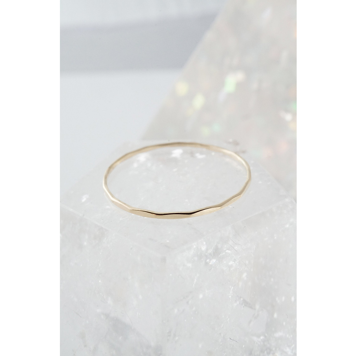 Honeycat Super Skinny Hammered Stacking Ring in Solid 14K Gold or 14k Rose Gold (Size 5-9) (Gold, 8)