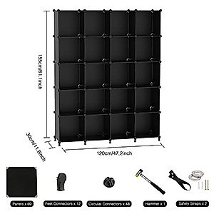 AWTATOS Cube Storage Organizer 20 Cube Modular Storage Bookshelf DIY Plastic Closet Storage Shelf, Stackable Storage Shelving Rack, Ideal Storage Solution for Home, Office, Bedroom, Black ULPZ023