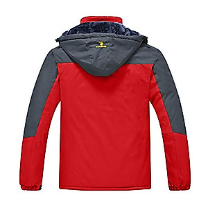 JINSHI Men's Snow Jacket Waterproof Ski Jackets Winter Hooded Mountain Fleece Jacket (Red,M)