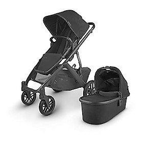 UPPAbaby Vista V2 Stroller - Jake (Black/Carbon/Black Leather) + Leather Handlebar Covers for Vista, V2 - Saddle + Leather Bumper bar Cover for Vista, V2, Cruz, V2 - Saddle