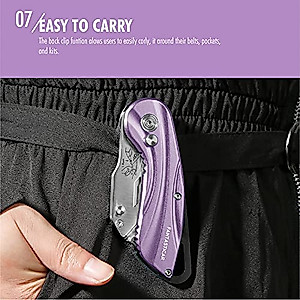 FantastiCAR Folding Box Cutter, Quick Blade Change Utility Knife, with Anti-slip Metal Body, Safety Lock, 5 Extra Blades (Purple Streamline)