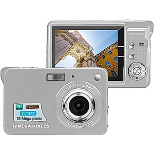eDealz 18MP Megapixel Digital Camera with 2.7" LCD Screen, Rechargeable Battery, HD Photo and Video for Indoor, Outdoor Photography for Adults, Kids (Silver)