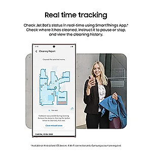 SAMSUNG Jet Bot Robot Cordless Vacuum Cleaner w/Intelligent Power Control, Precise Navigation, Multi Surface Cleaning for Hardwood Floors, Carpets, Rugs, Anti Hair, VR30T80313W/AA, White