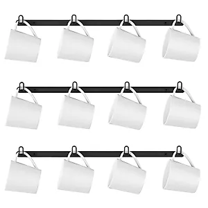 Mkono Mug Holder Wall Mounted Metal Coffee Cup Holder Hanging Coffee Mug Rack with 12 Cup Hooks Rustic Mug Hanger for Coffee Bar,Kitchen Farmhouse Home Decor,Black,Set of 3