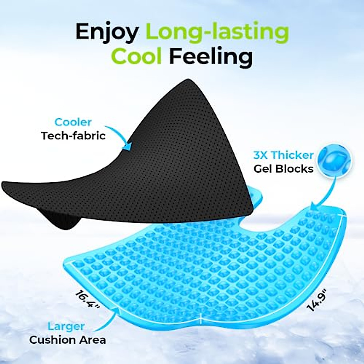 AUVON Gel Wheelchair Seat Cushion, Relieve Sciatica, Back, Coccyx, Pressure Sore and Ulcer Pain, Refreshing & Ergonomic Chair Cushion with Waterproof Silk Fabric, Anti-Slip Cover, Removable Strap